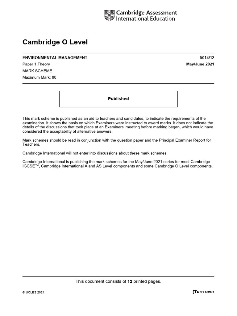 Cambridge O Level: Environmental Management 5014/12 May/June 2021 | PDF ...