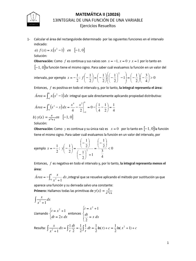 13 INTEGRAL DE UNA FUNCION DE UNA VARIABLE REAL Aplicaciones Ejercicios ...