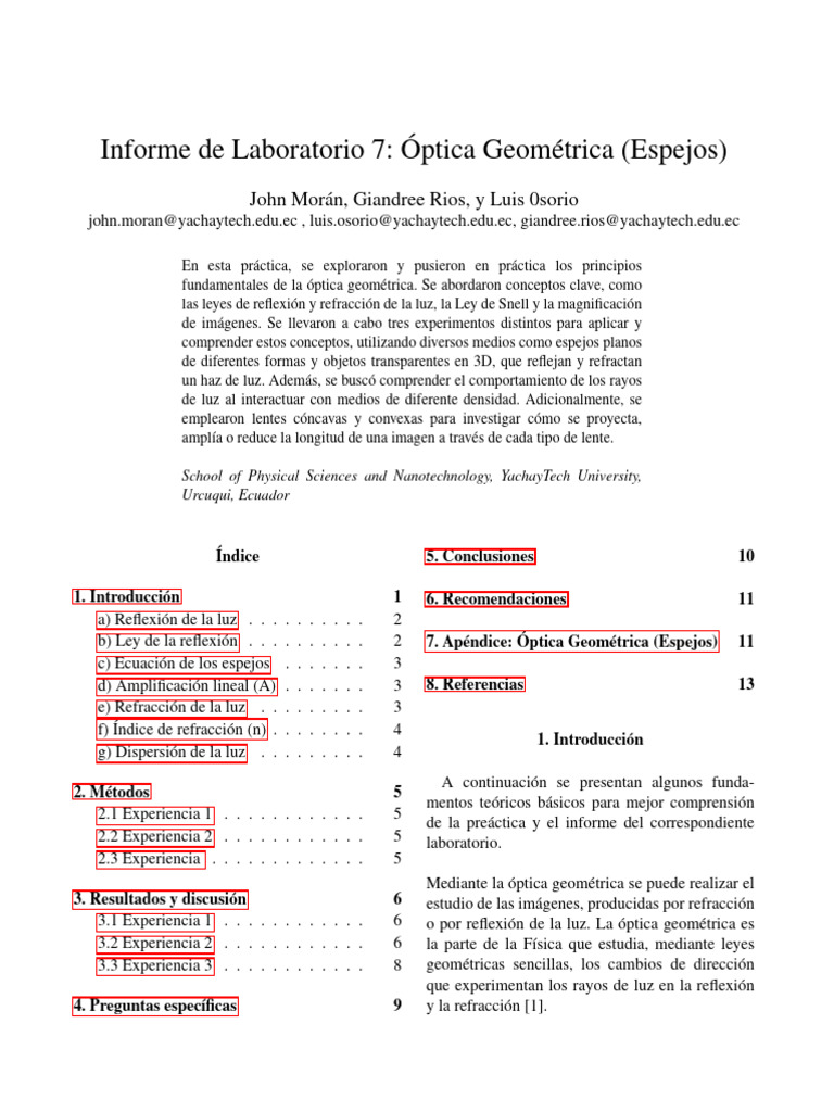 Lab Fisica II Practica 07 | PDF | Refracción | Óptica
