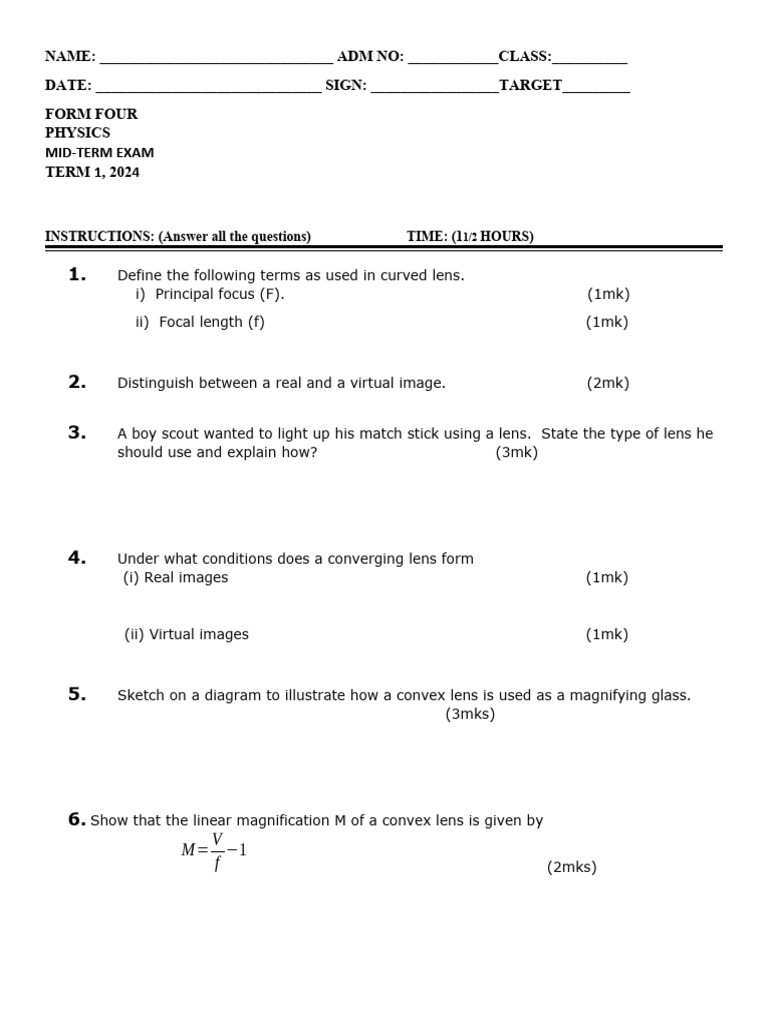 Physics F4 Exam | PDF | Optics | Electromagnetic Radiation