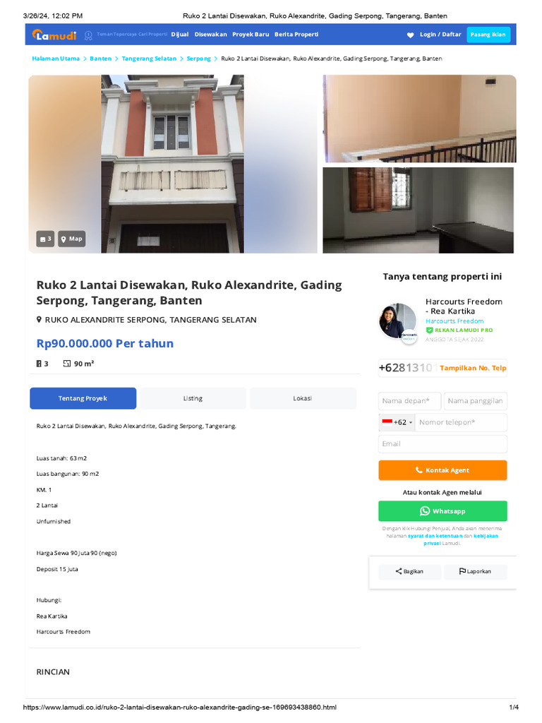 003 Ruko 2 Lantai Disewakan, Ruko Alexandrite, Gading Serpong ...