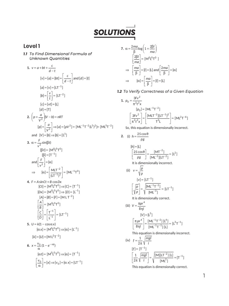 3.2) Units & Dimensions Solutions | PDF | Classical Mechanics | Applied And Interdisciplinary ...