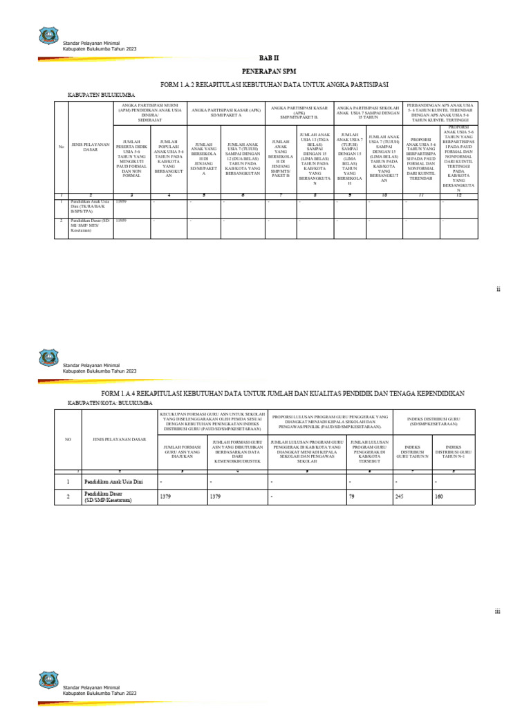 Contoh Laporan SPM Kab. Bulukumba Bab 2 Tahun 2023 | PDF