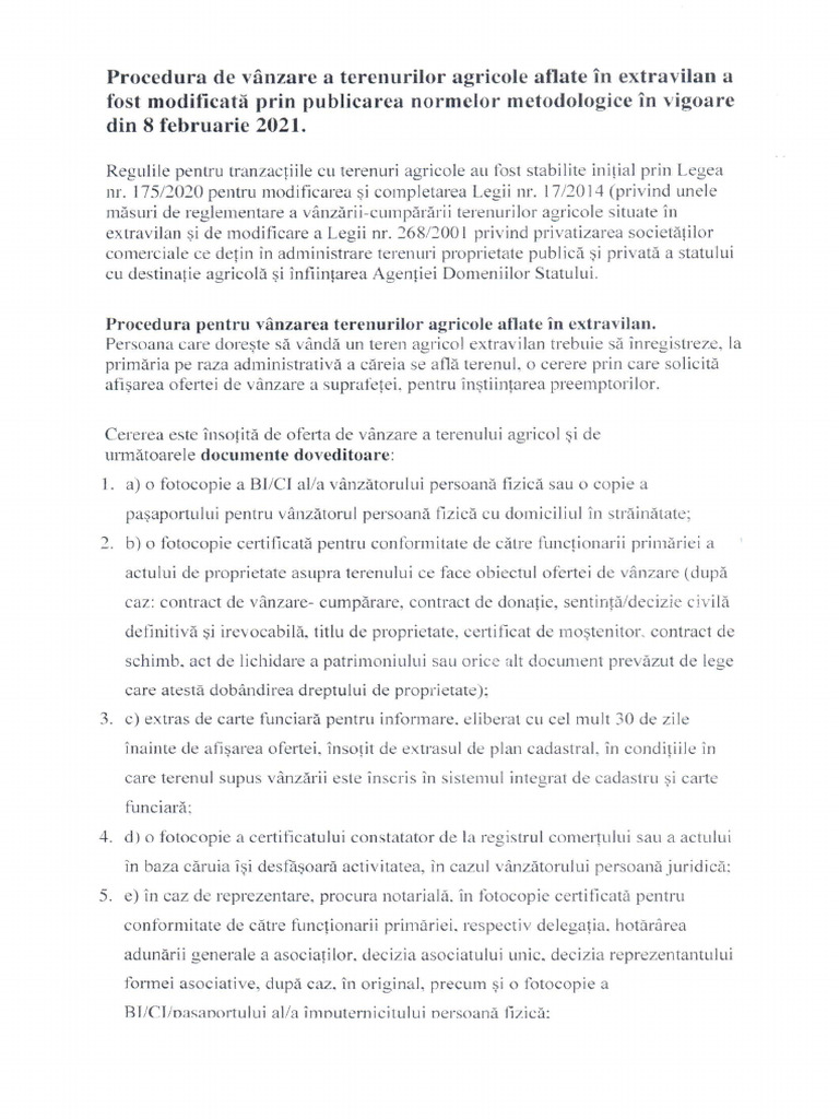 Procedura de Vanzare A Terenurilor Agricole Aflate in Extravial | PDF