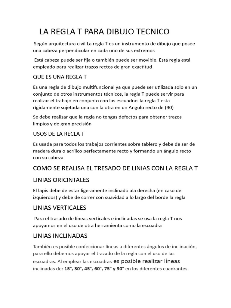 Uso y características de la regla T | PDF | Dibujo | Dibujo técnico