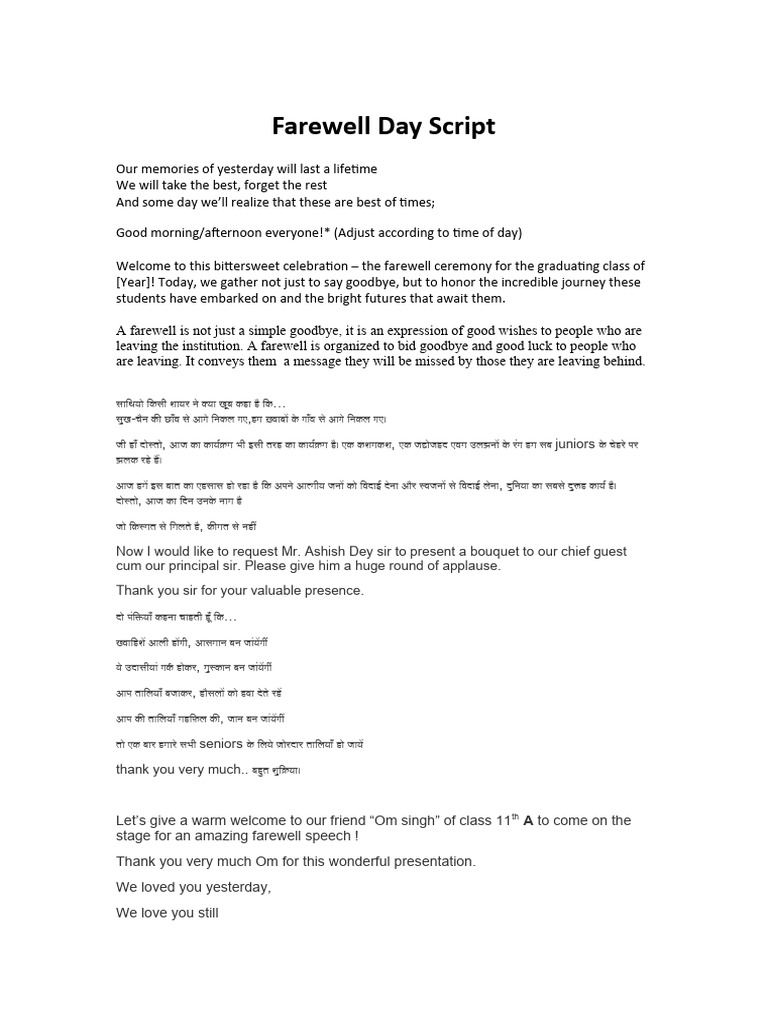 Farewell Day Script | PDF