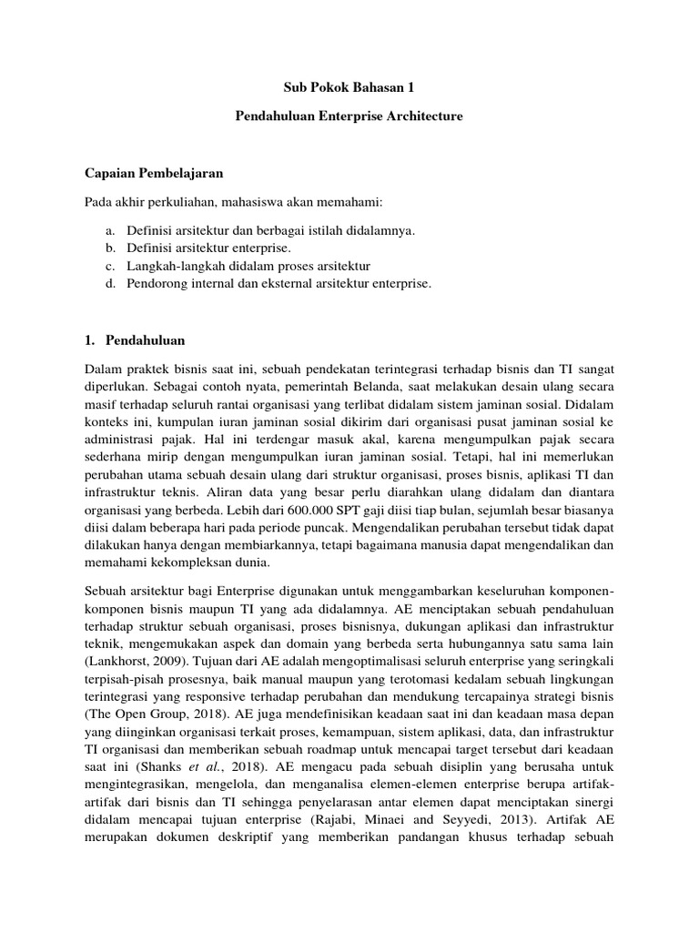 Modul Pendahuluan Arsitektur Enterprise | PDF