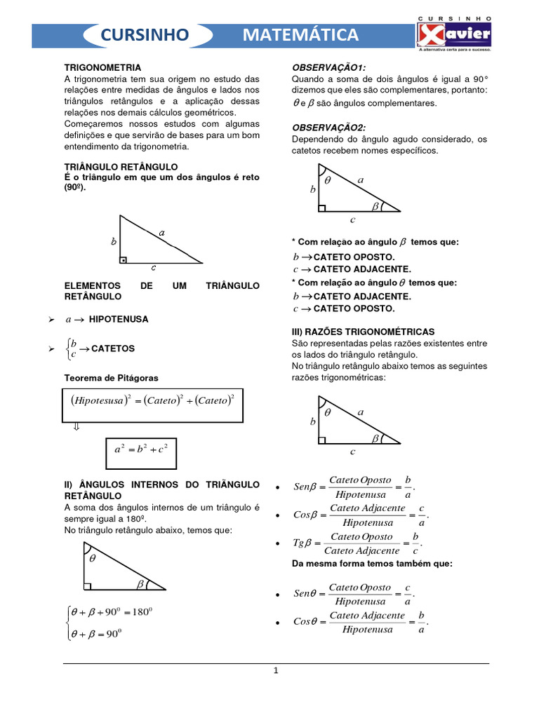 Matematica Trigonometria Cursinho Pdf Trigonometria Triângulo
