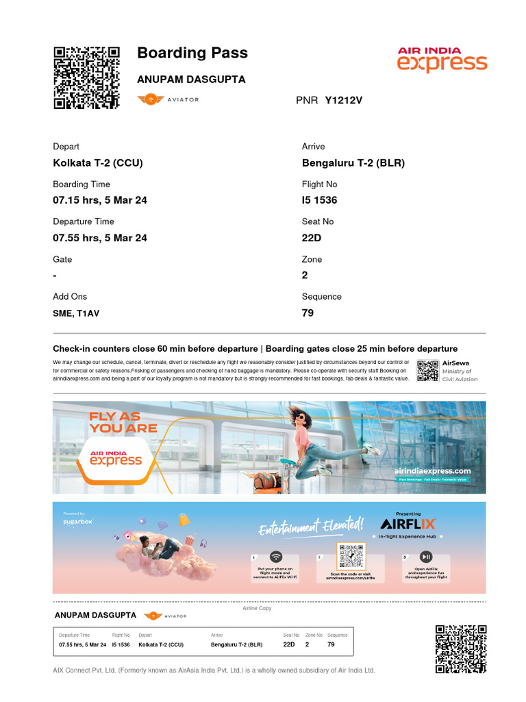 Boarding Pass (CCU-BLR) | PDF