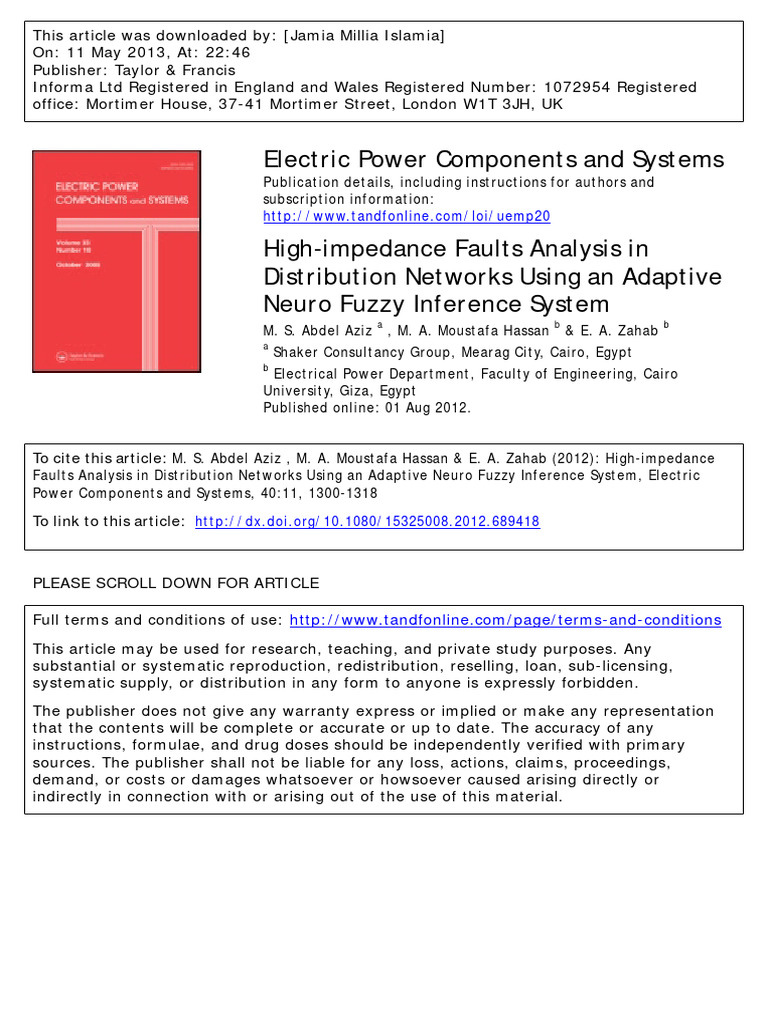 High-Impedance Faults Analysis in Distribution Networks Using An Adaptive Neuro Fuzzy Inference ...