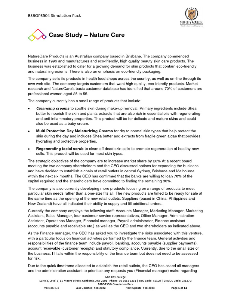 BSBOPS504 Stimulation Pack - Case Study.v1.0 | PDF | Risk Management | Risk