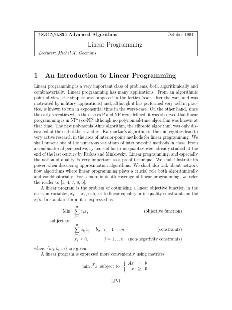 Goemans LP Notes | PDF | Linear Programming | Matrix (Mathematics)