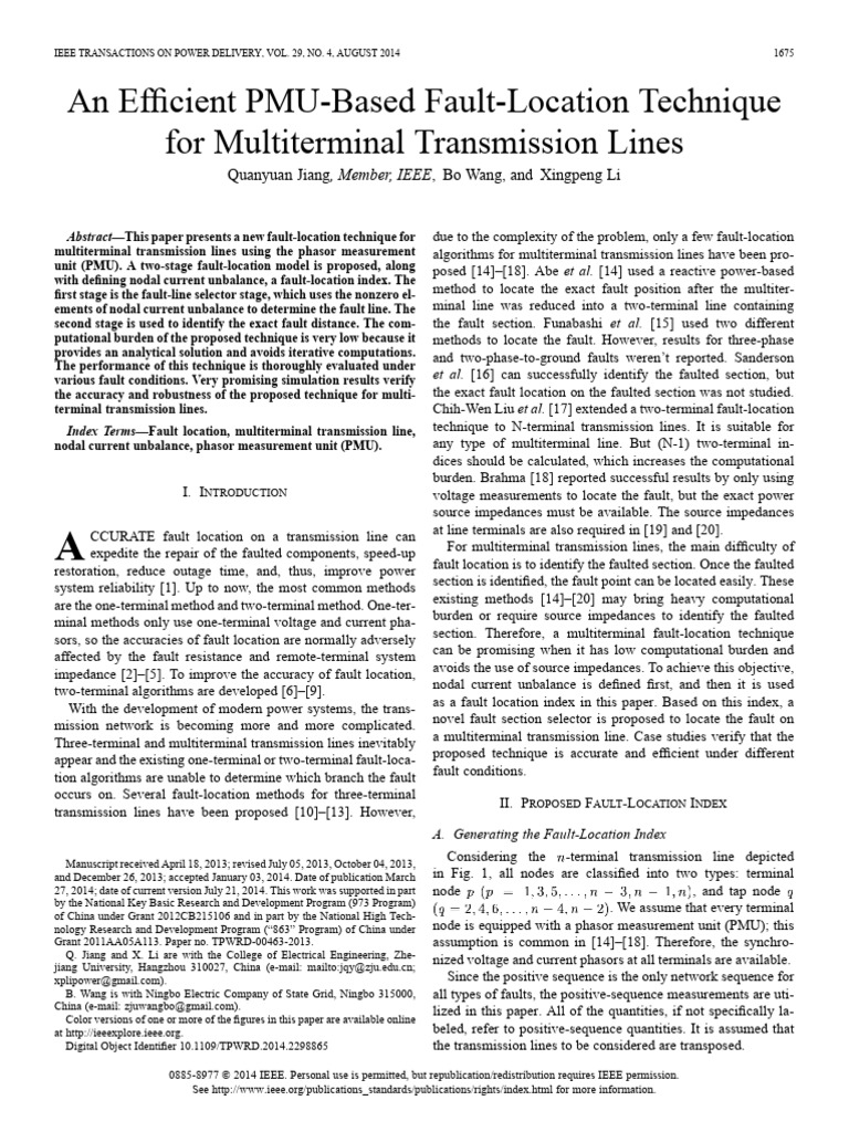 An Efficient Pmu Based Fault Location Technique For Multiterminal Transmission Lines Pdf