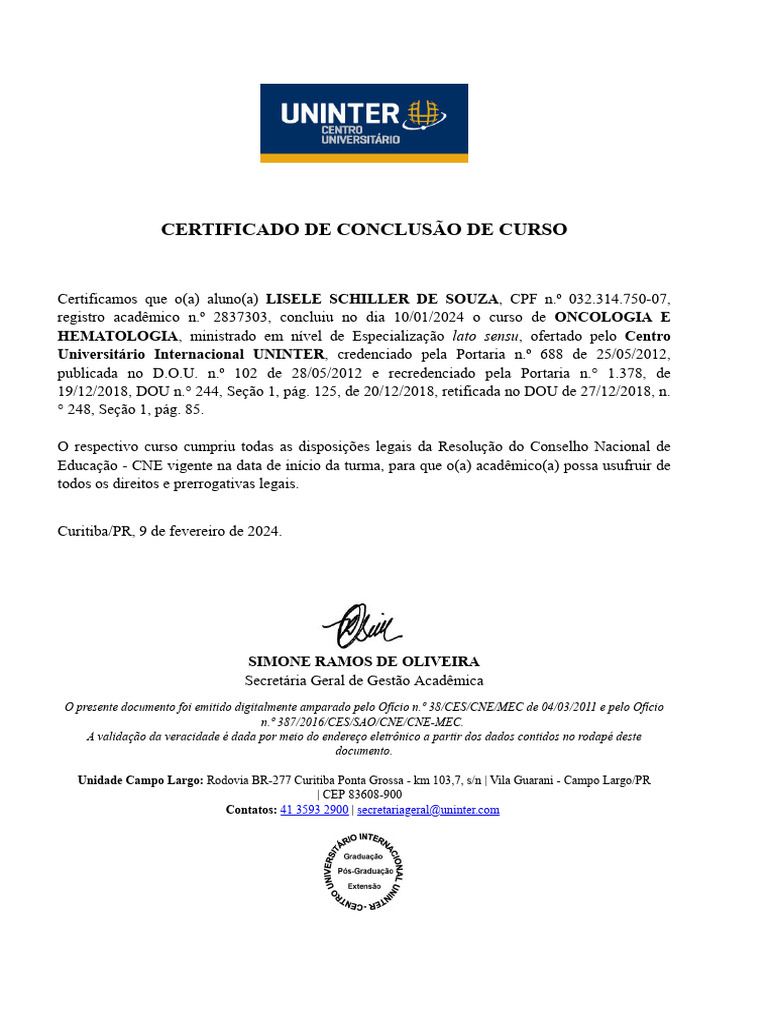 Certificado Uninter | PDF