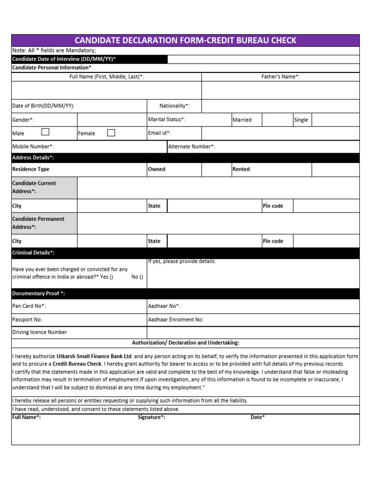 Candidate Declaration Form-For CIBIL-Updated | PDF | Identity Document ...