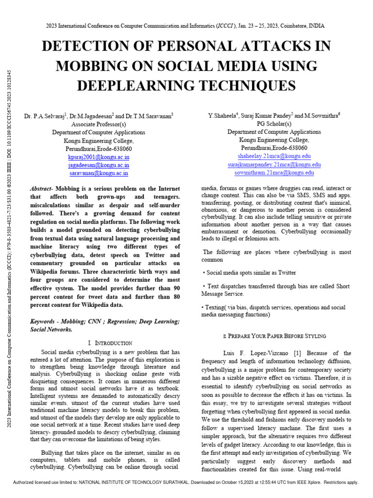 Detection of Personal Attacks in Mobbing On Social Media Using Deeplearning Techniques | PDF ...