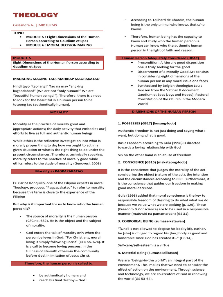 THEOLOGY-MIDTERMS | PDF | Conscience | Morality