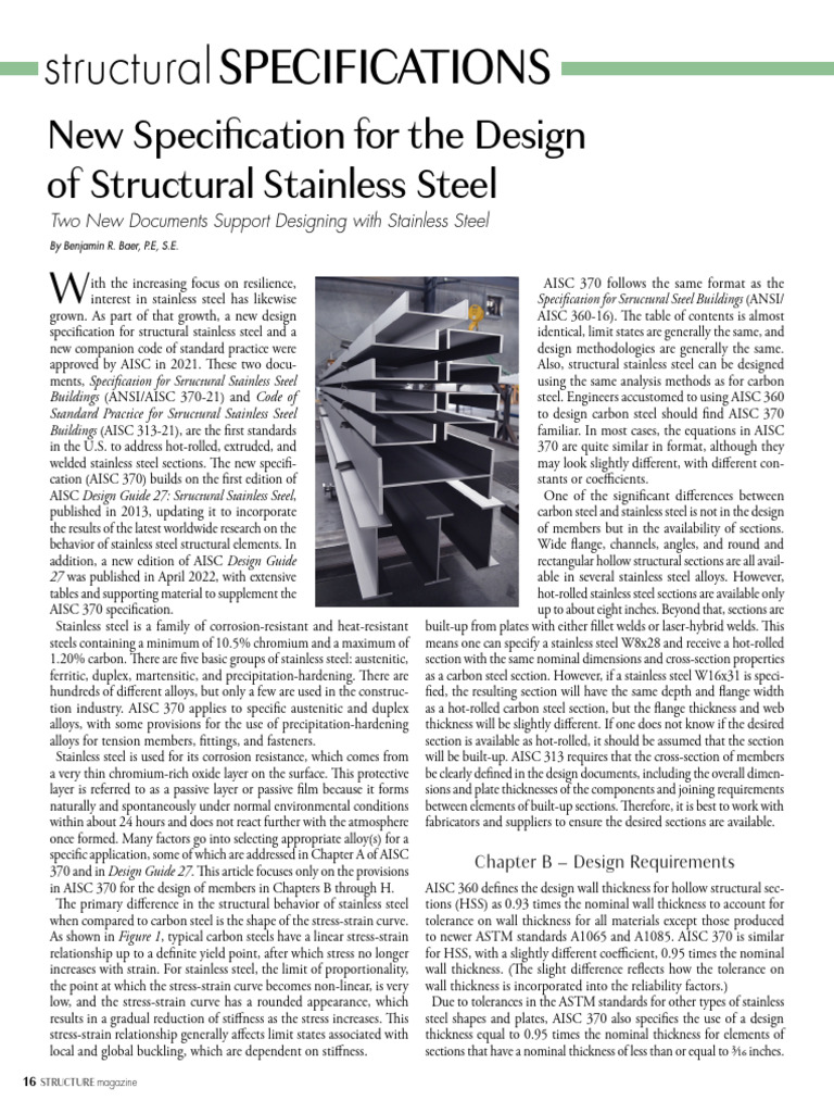 New Specification For The Design of Structural Stainless Steel ...