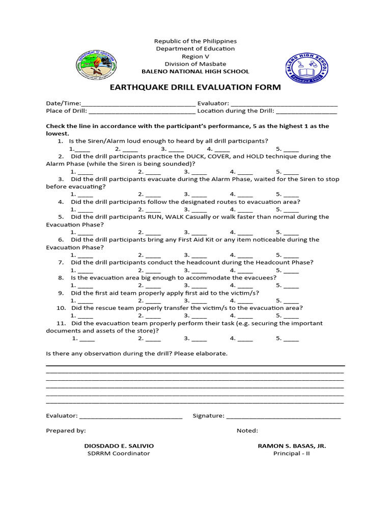 Drill Evaluation Form | PDF | Emergency Evacuation | Safety