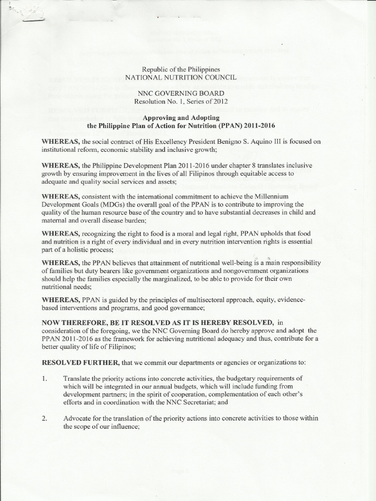 NNC GB Reso No. 1 s2012 - Approving and Adopting The PPAN 2011-2016 | PDF