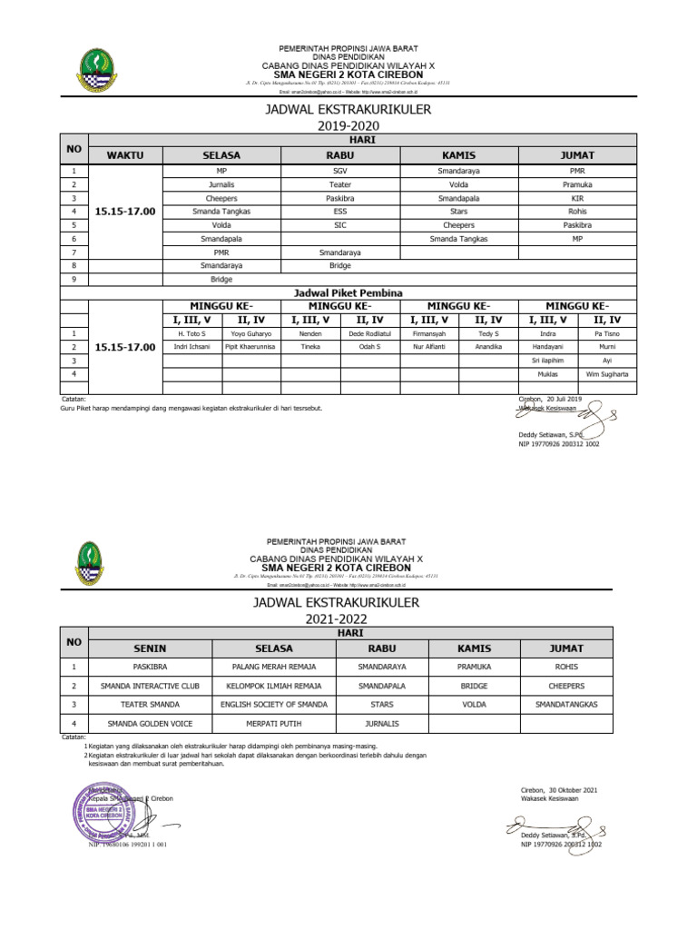 Jadwal Ekskul Dan Piket | PDF