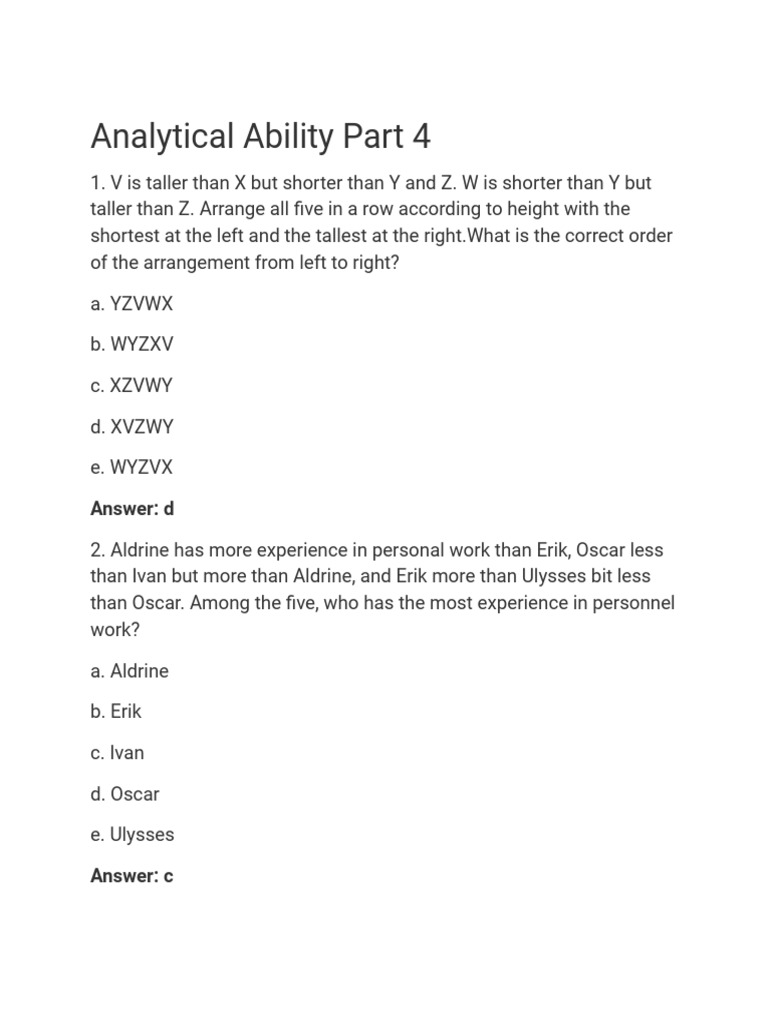 Analytical Ability Exercises and Solutions | PDF