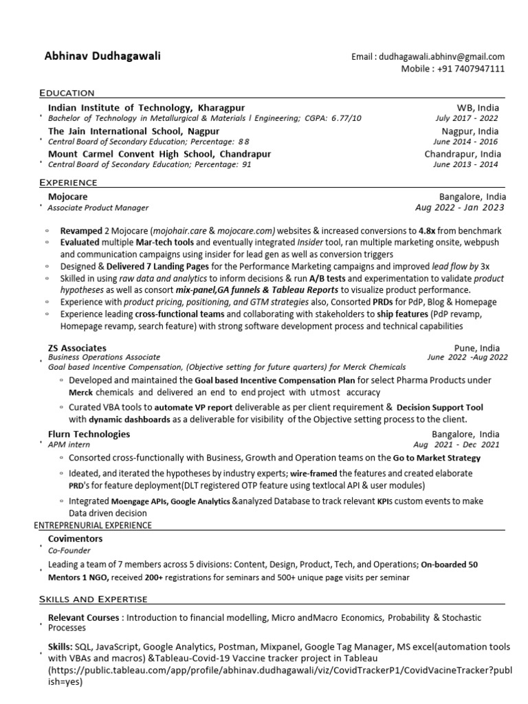 Abhinav - Resume v1 | PDF | Visual Basic For Applications | Computing