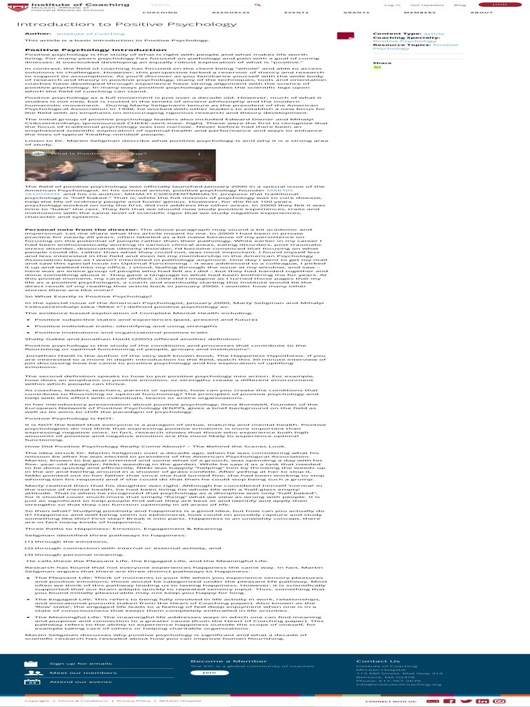 Introduction To Positive Psychology - Institute of Coaching | PDF ...