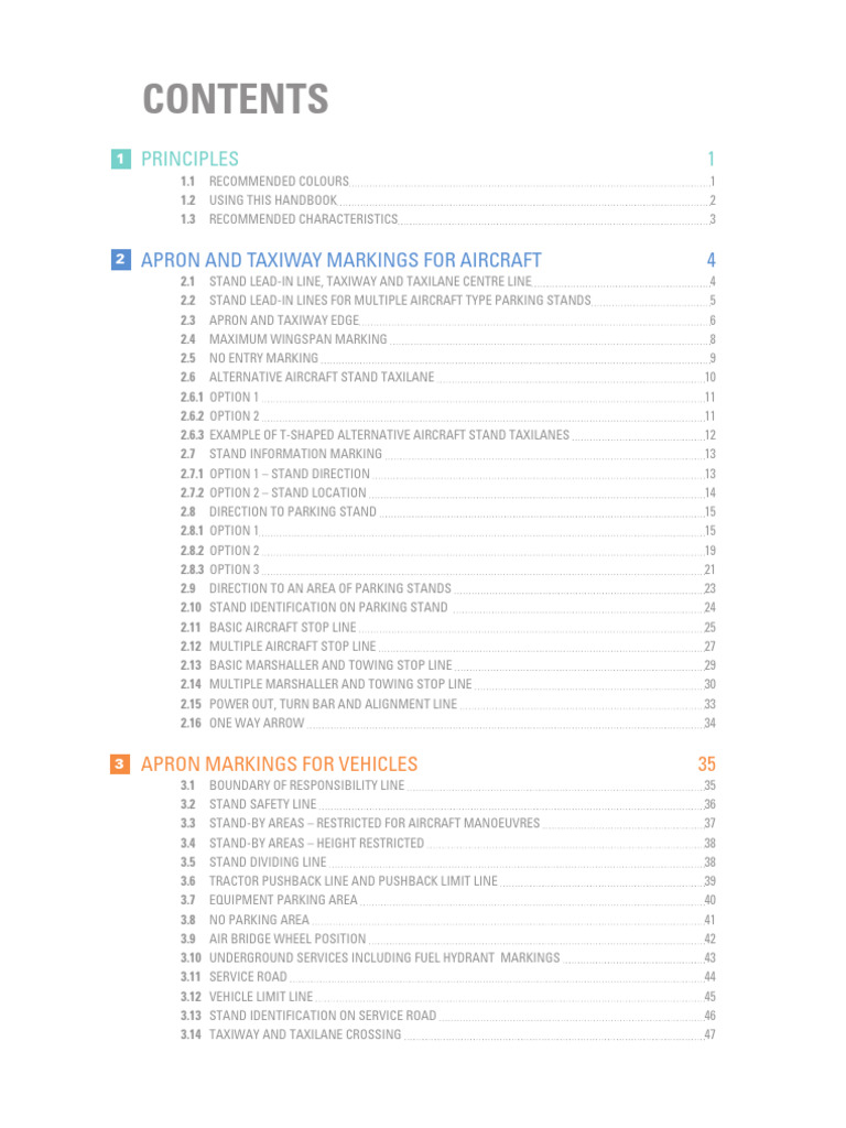 ApronMarkingsandSignsHandbook TableofContents | PDF | Road | Transport