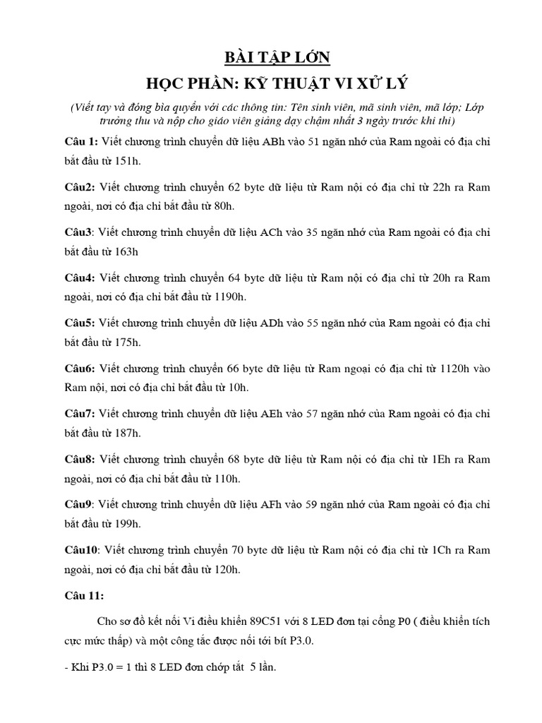 BÀI TẬP LỚN MÔN KT VI XỬ LÝ | PDF