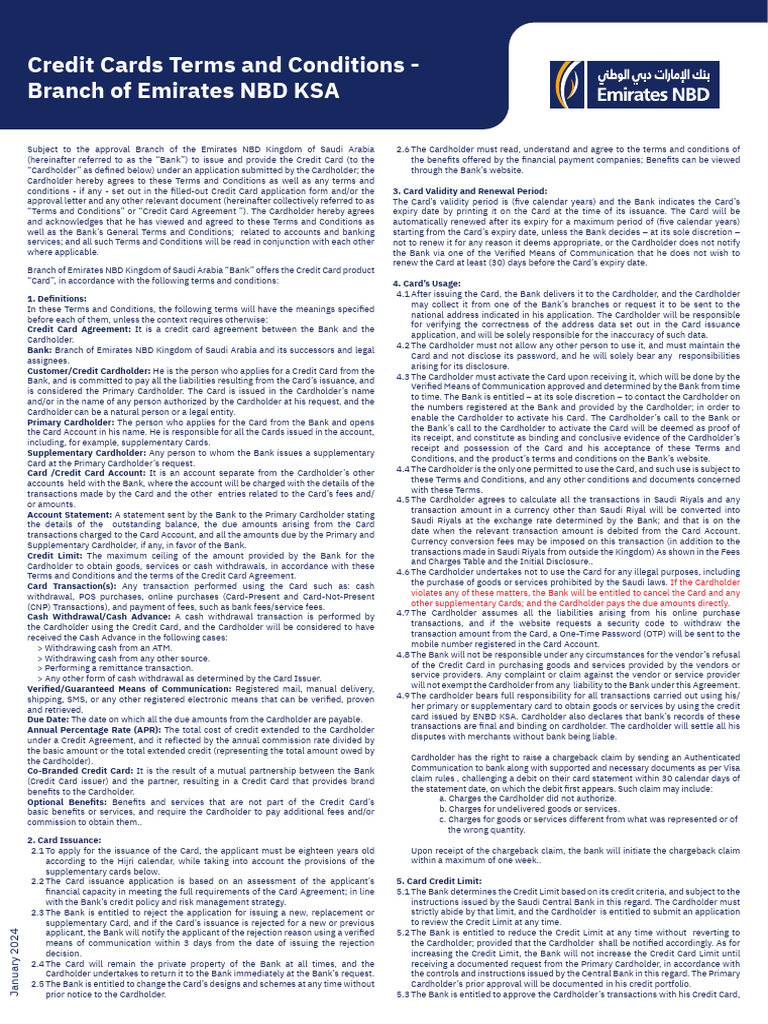 Enbd Ksa Credit Cards Terms and Conditions en | PDF | Credit Card | Banks