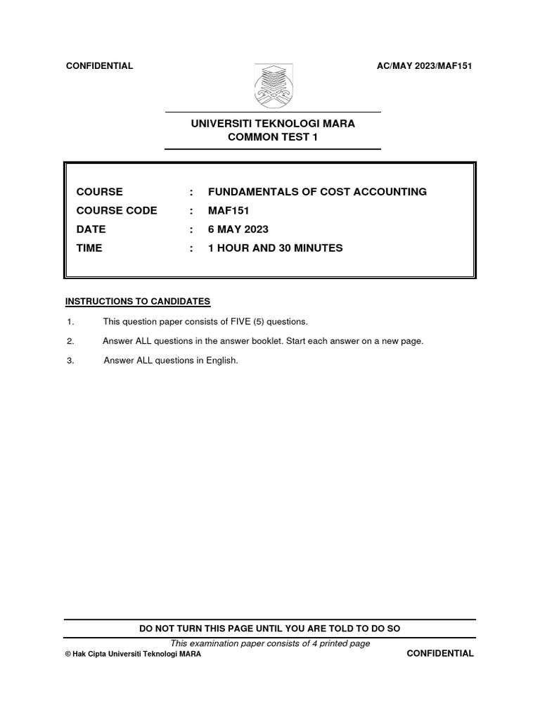 Maf151 Common Test 2023may - Q | PDF | Inventory | Economies