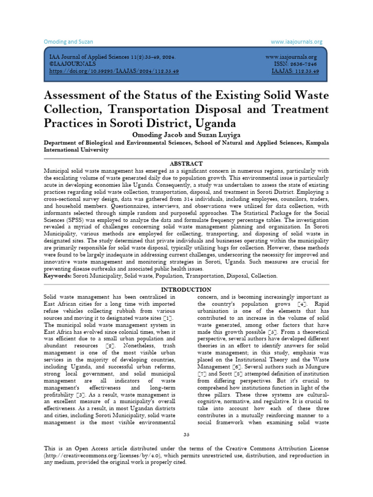 Assessment of The Status of The Existing Solid Waste Collection ...