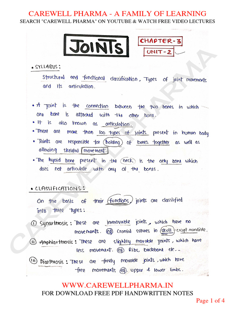 Chapter 3, Unit 2, Human Anatomy and Physiology 1, B Pharmacy 1st Sem, Carewell Pharma | PDF ...