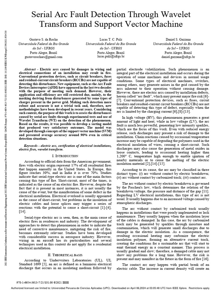 Serial Arc Fault Detection Through Wavelet Transform and Support Vector Machine | PDF | Electric ...