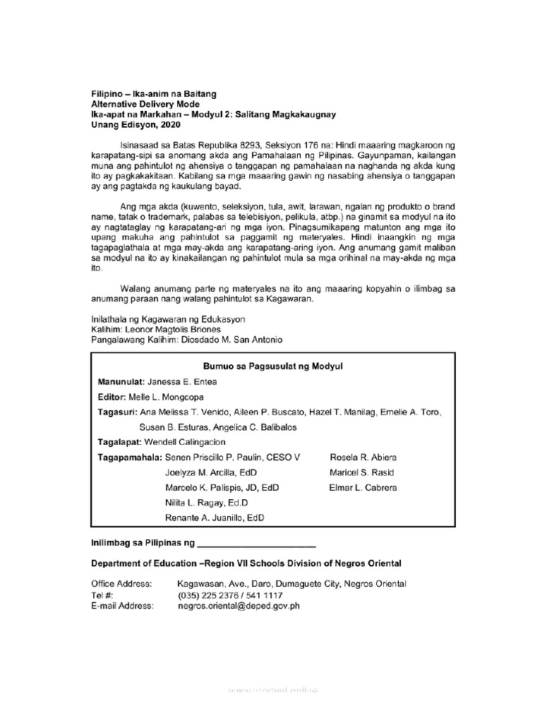 FILIPINO 6 Quarter 4 Module 2 | PDF