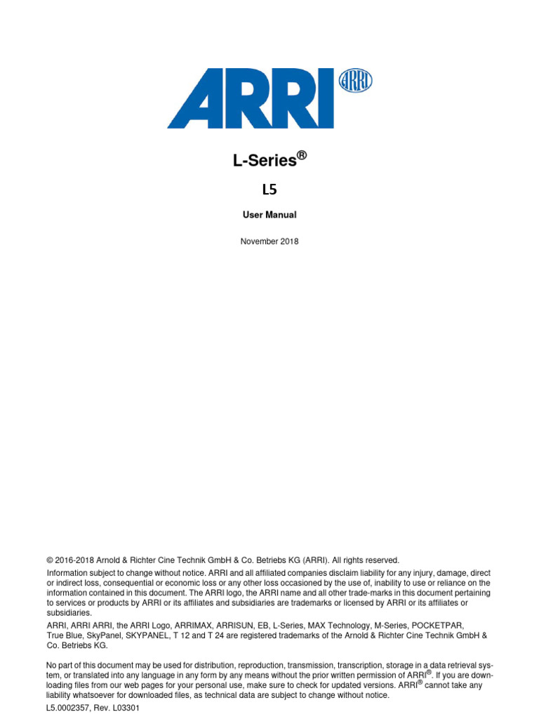ARRI - L-Series L5 - User Manual - EN - Nov2018 | PDF | Electrical ...