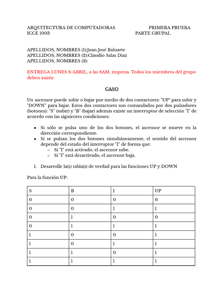 Diseño Lógico de Ascensor: Tablas y Circuitos | PDF