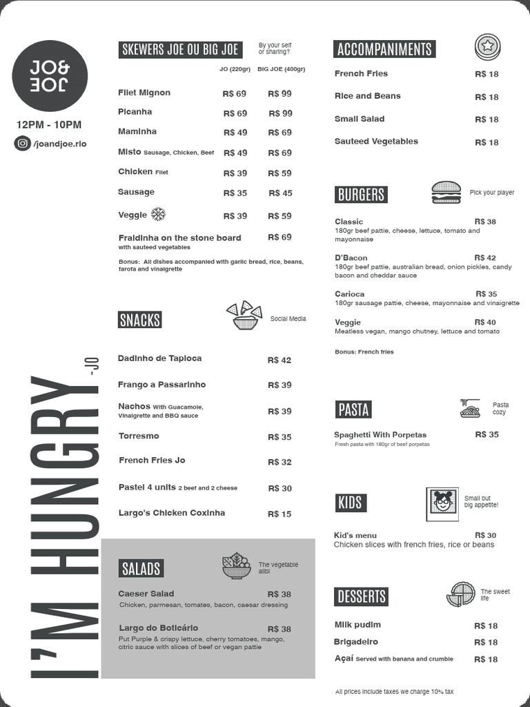Joe & Joe Menu: Burgers, Pasta, Drinks | PDF | Wine | Hamburgers