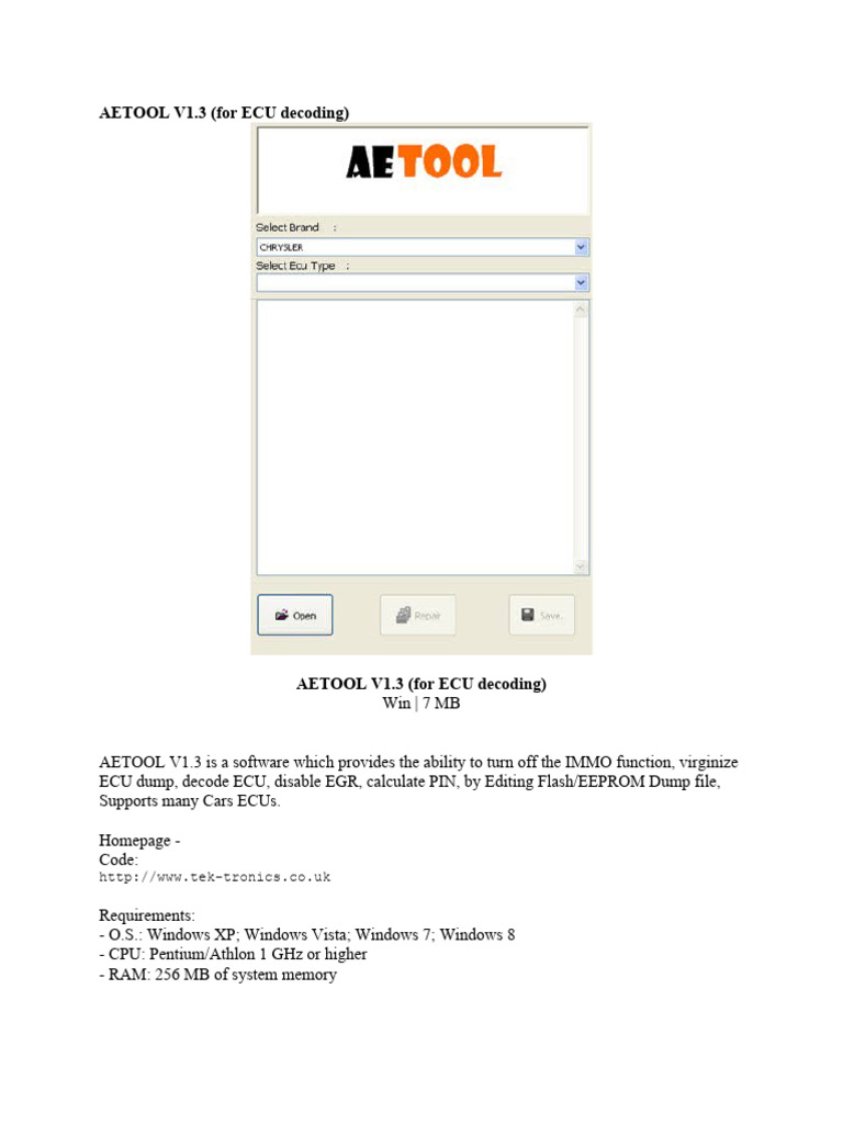 AETOOL V1.3: ECU Decoding Software | PDF
