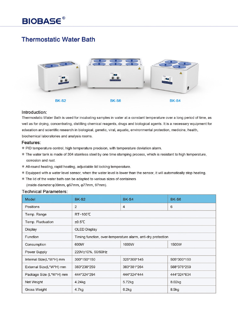 Water Bath BK-S2 S4 S6 | PDF