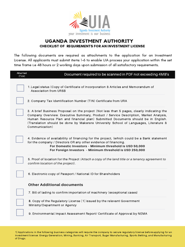 UIA Investment License Checklist | PDF | Identity Document | Investing