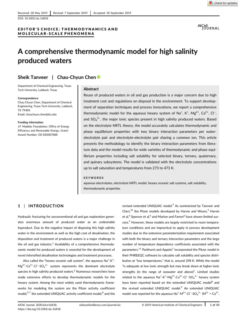 Thermodynamic Model for High Salinity Water | PDF | Solubility | Physics