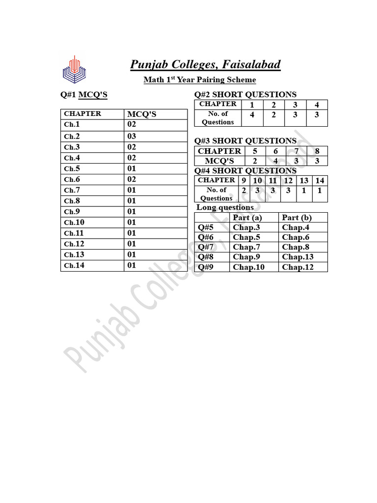 Math 1st Year Pairing Scheme | PDF