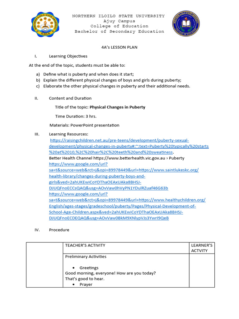 PUBERTY LESSON PLAN | PDF | Puberty | Testicle