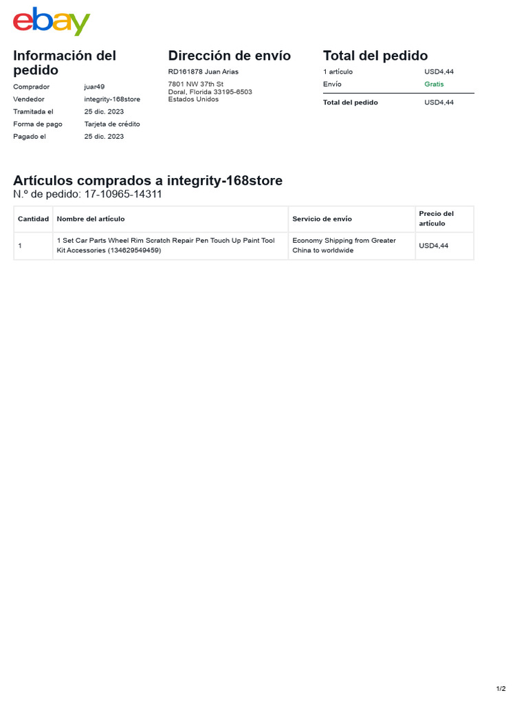 Detalles del pedido _ eBay juan arias | PDF
