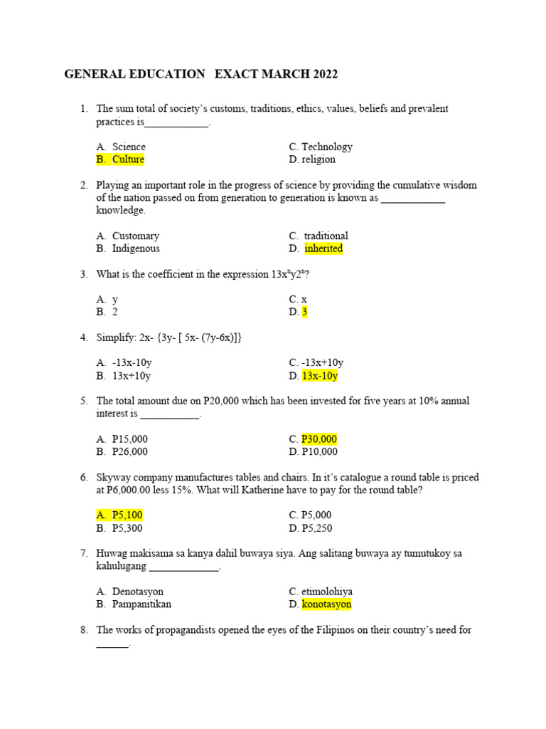General Education Exam March 2022 | PDF