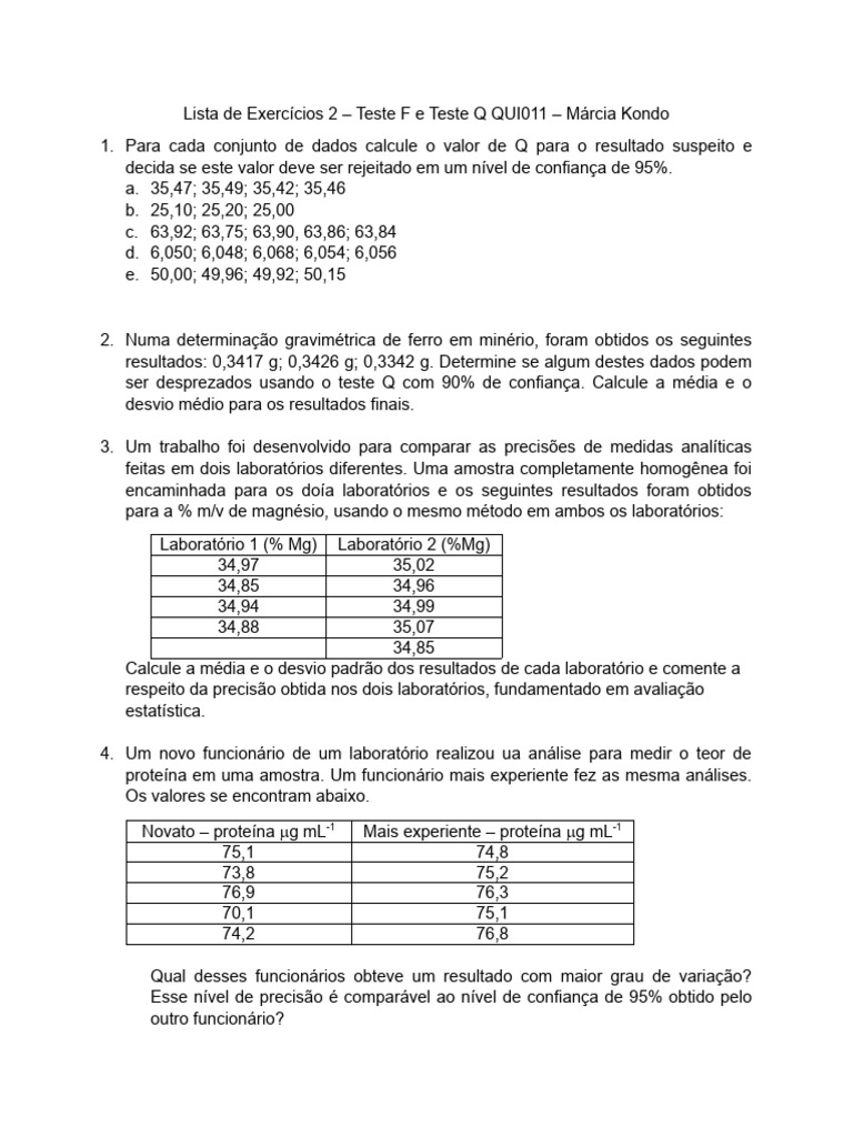 Testes Q e F em Análises Químicas | PDF