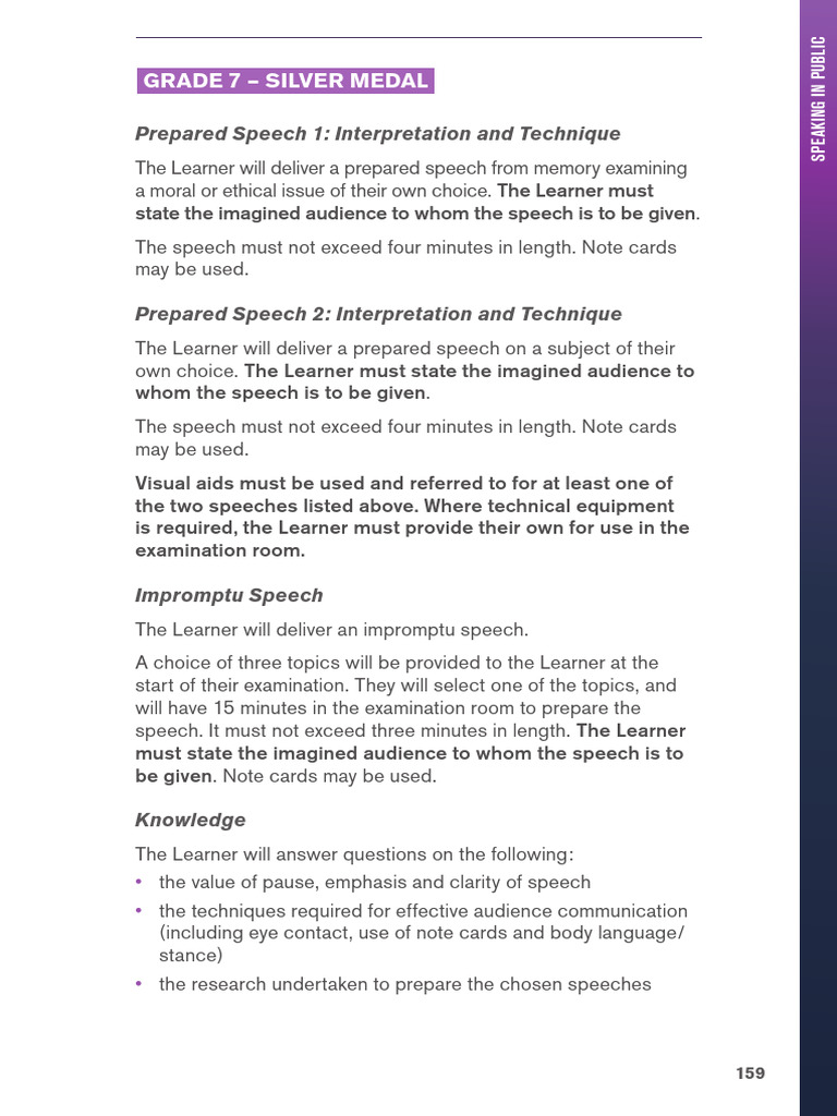 Grade 7 Speech Preparation Guide | PDF