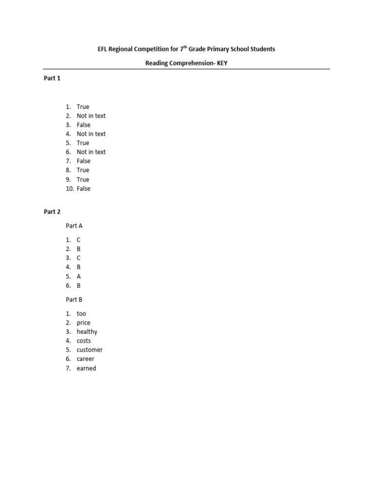 2019 KEY Regional 7th Grade Reading | PDF